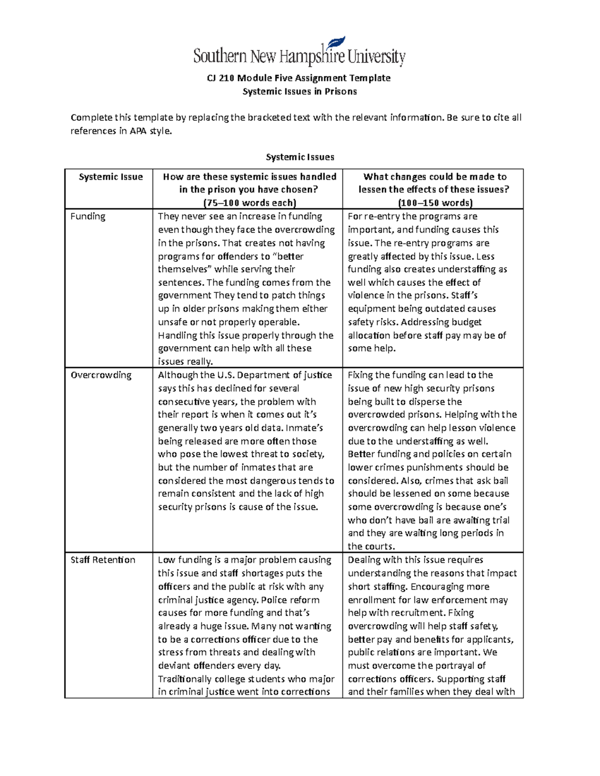 Cj 210 Module Five Assignment Be Sure To Cite All References In Apa Style Systemic Issues