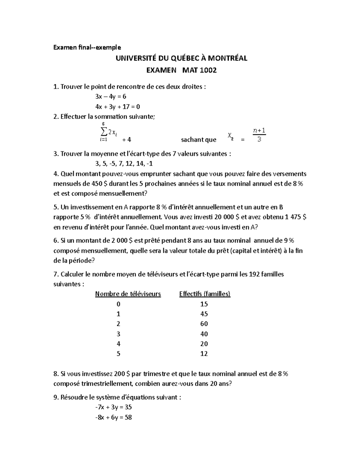 Examen type / pratique 2019, questions - Examen final-exemple ...