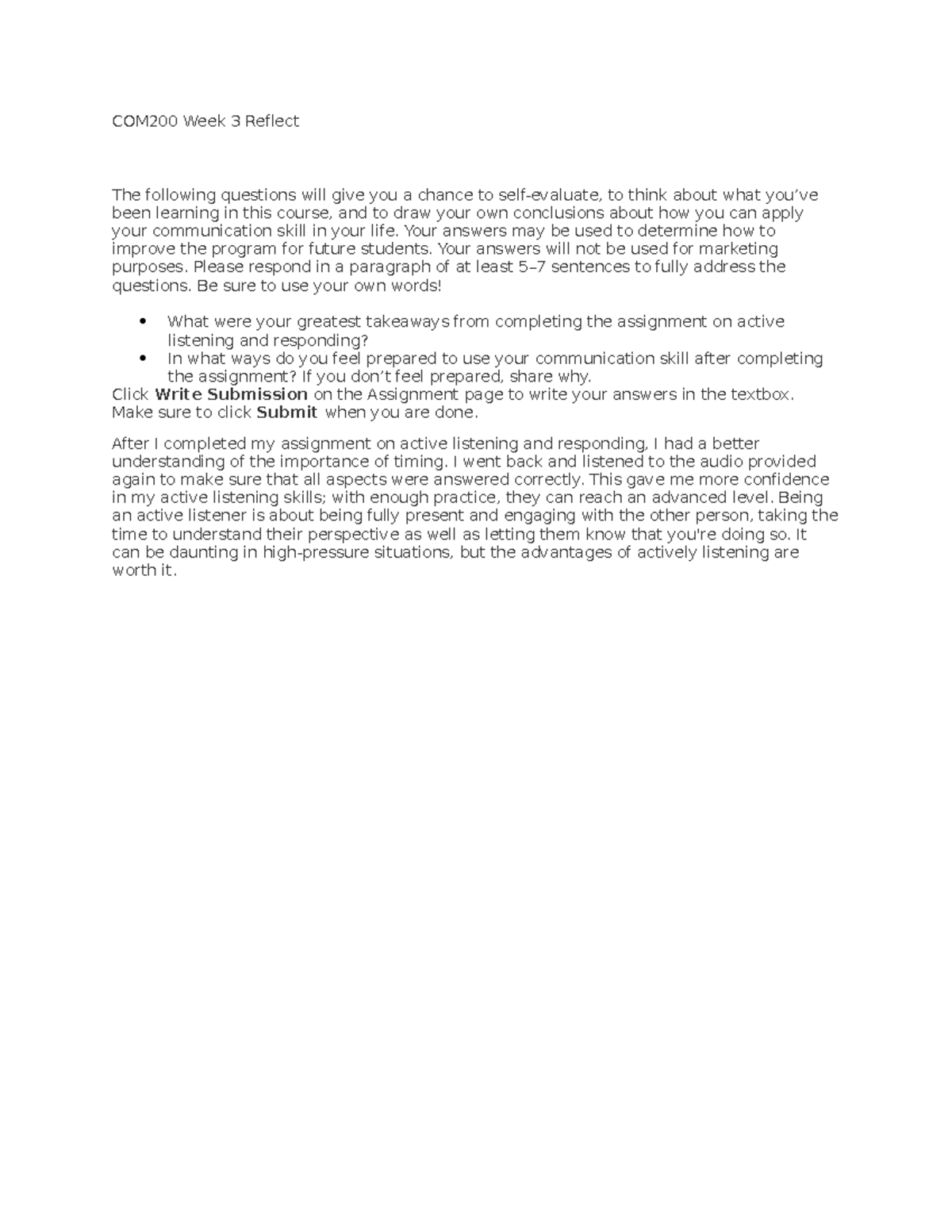 COM200 Week 3 Reflect - COM200 Week 3 Reflect The following questions ...