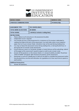 STCO6311Ea SDE S1 - past paper - © The Independent Institute of ...