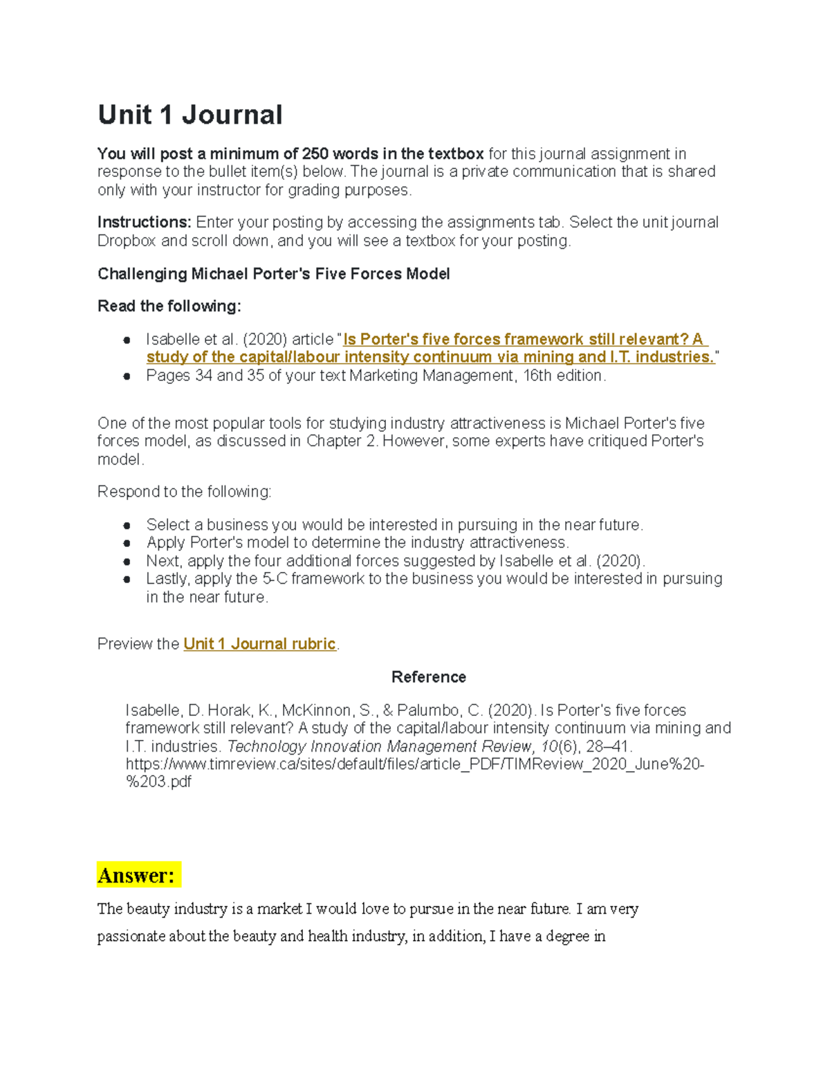 LDavis_MT450-01_Marketing Management_ Unit 1 Journal - Unit 1 Journal ...