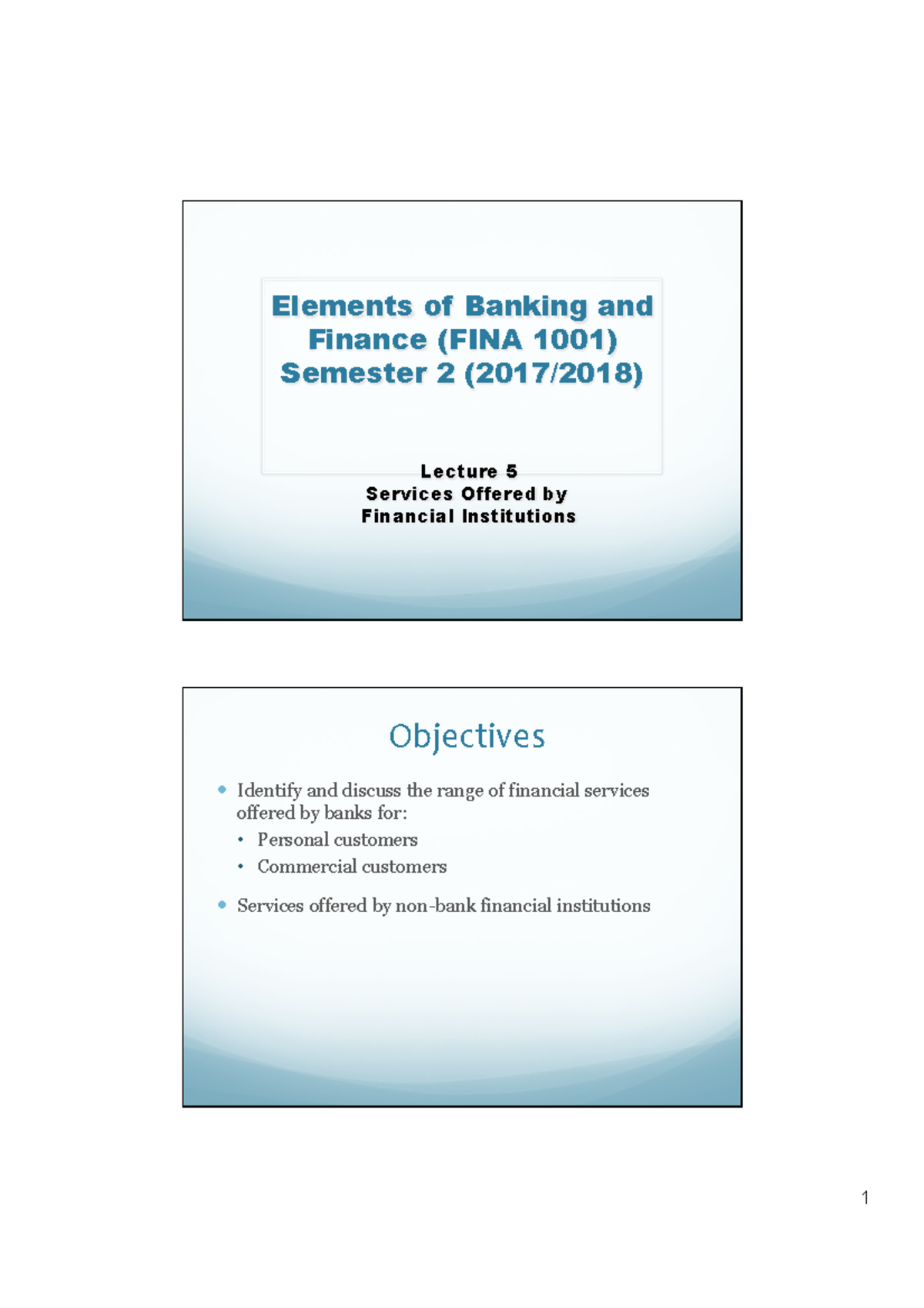 Lec 5-Services offered by financial institustions - ####### Elements of ...