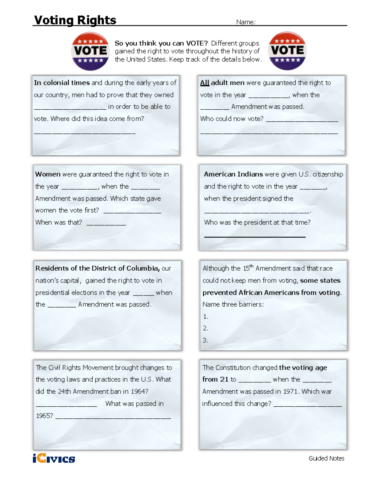 92631 ae1-Voting+Rights Guided+Notes fillable - Guided Notes Voting ...