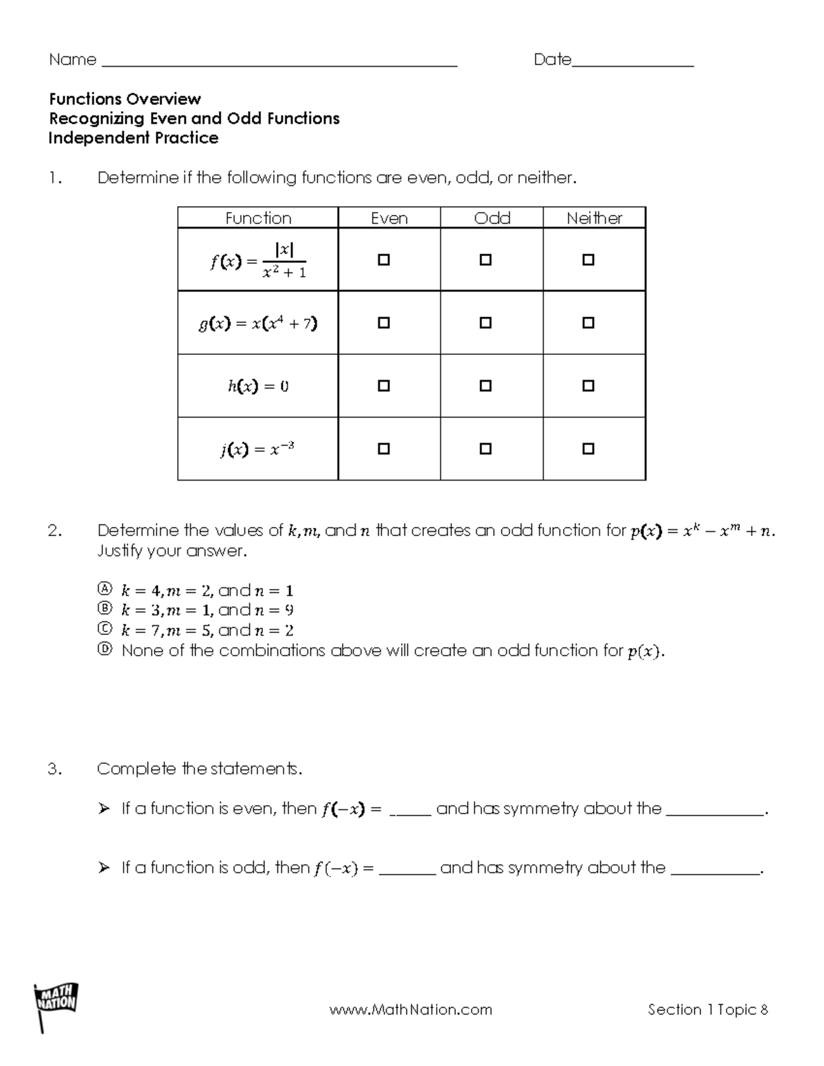 Boris Garcia - Topic 4 Recognizing Even and Odd Functions - PDF Version ...