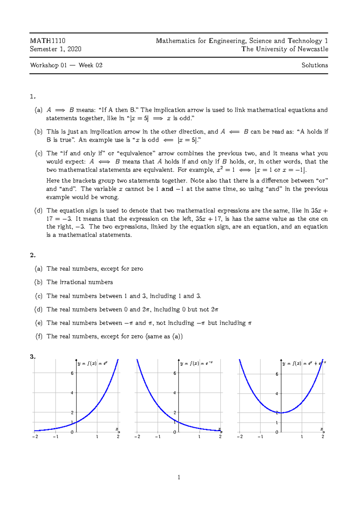 Workshop 01 - Week 02 solutions - MATH1110 Mathematics for Engineering ...