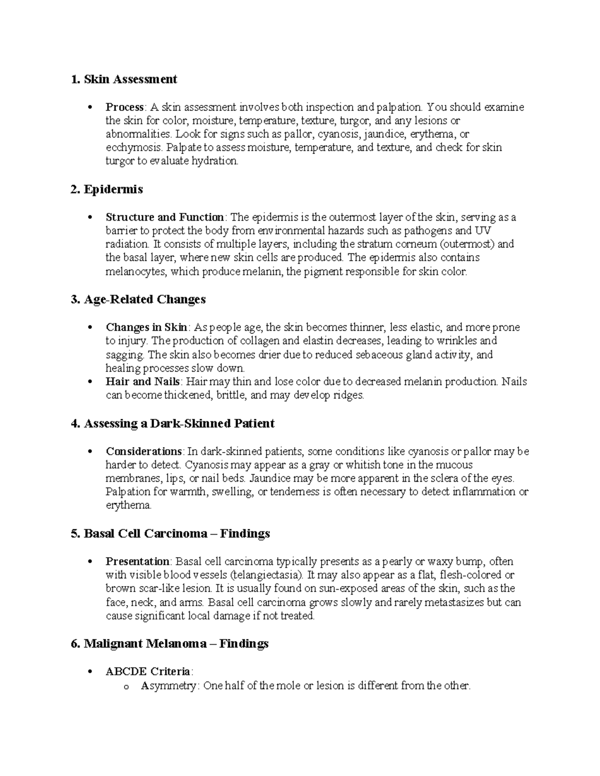 Exam 3 - study guide - 1. Skin Assessment Process: A skin assessment ...