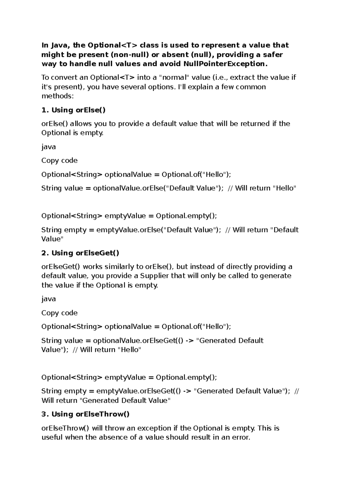 Java Notes - Summary on Java optionals - In Java, the Optional class is ...