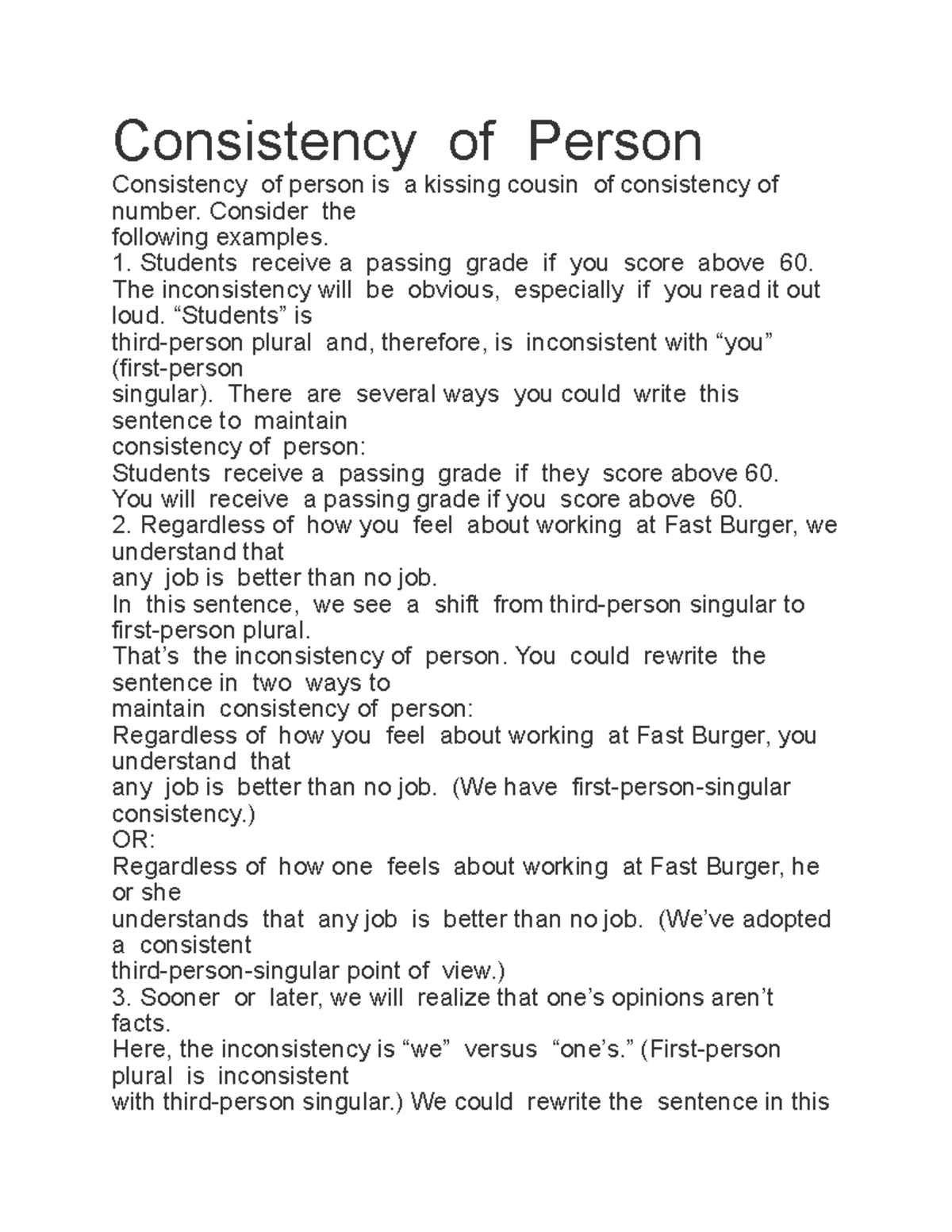 Consistency of Person - Composition I - Consistency of Person ...