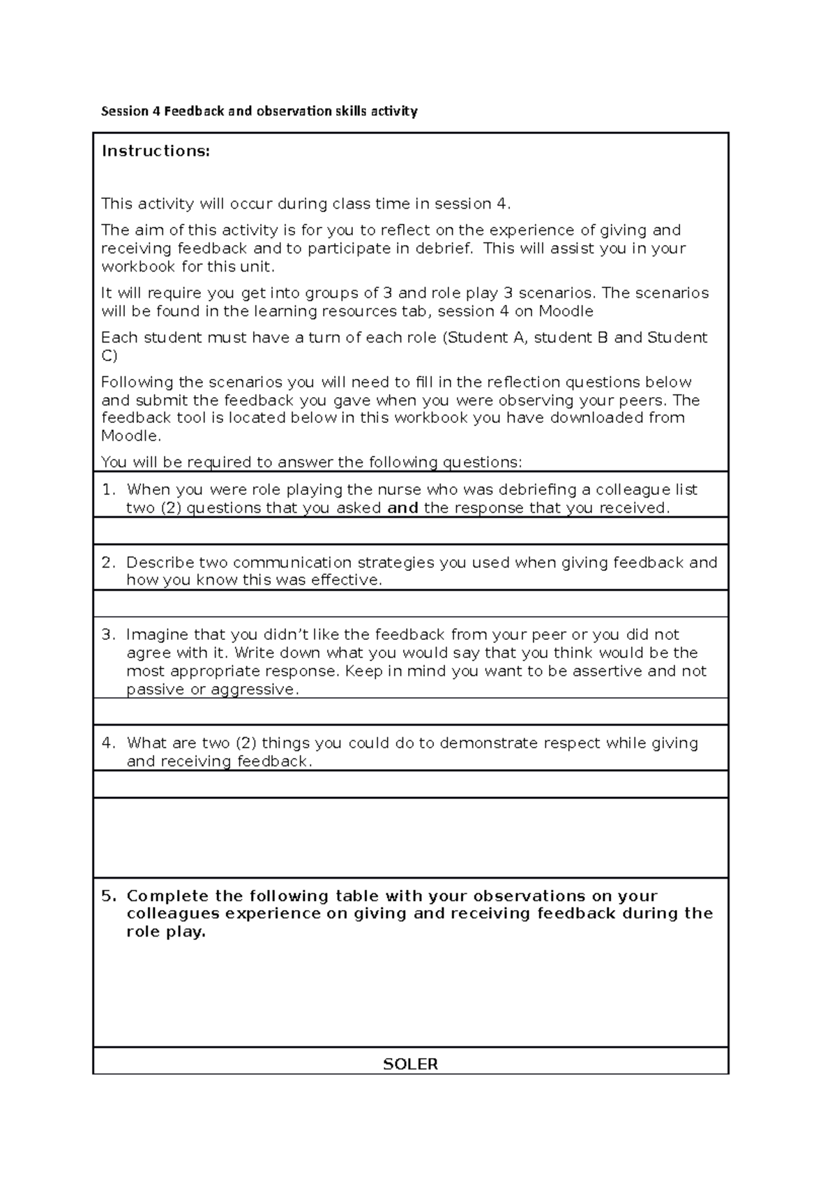 Session 2 Hltenn 002 feedback observation activity - Session 4 Feedback ...