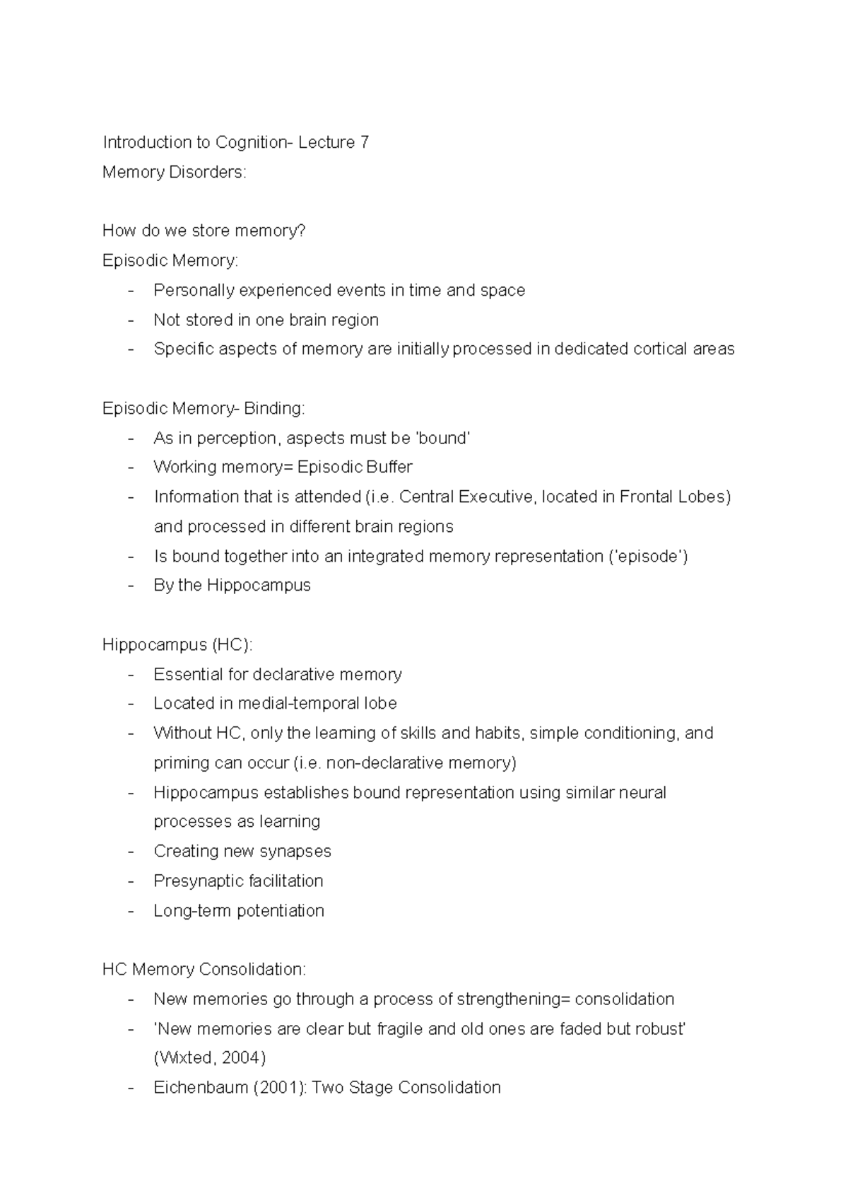 Lecture 7 Memory Disorders Introduction To Cognition Lecture 7 Memory Disorders How Do We