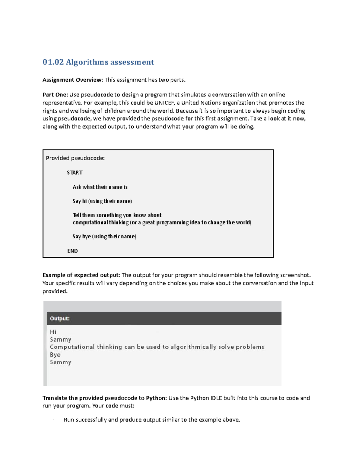 01 02 Algorithms Assessment 01 Algorithms Assessment Assignment Overview This Assignment Has 
