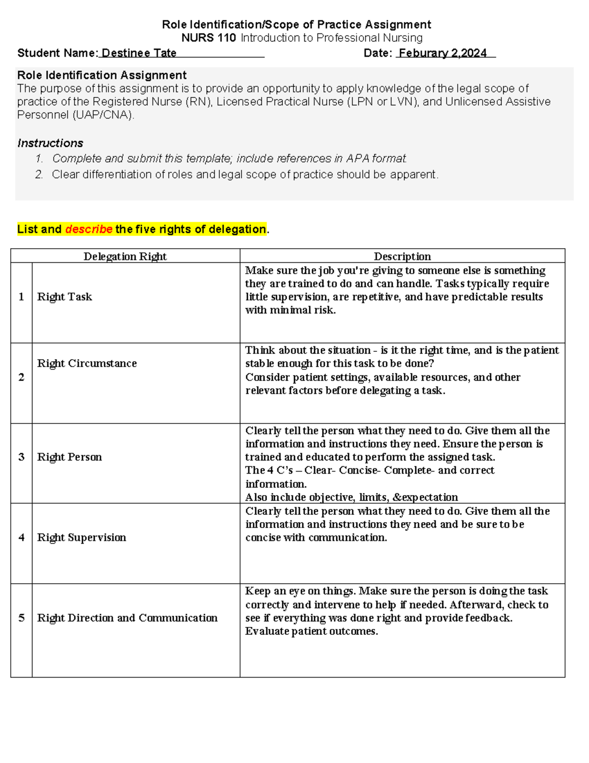 Scope of Practice Assignment - Role Identification/Scope of Practice ...