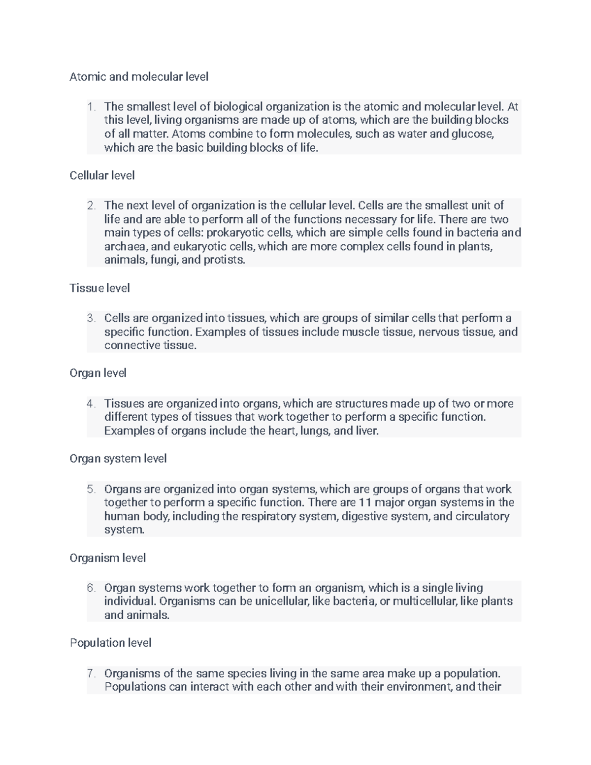 Atomic and molecular level - At this level, living organisms are made ...