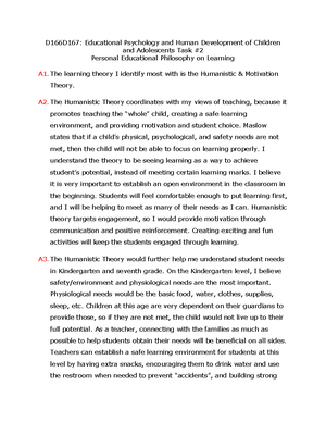 Task 2 D307 - Educational Psychology and Human Development of Children ...