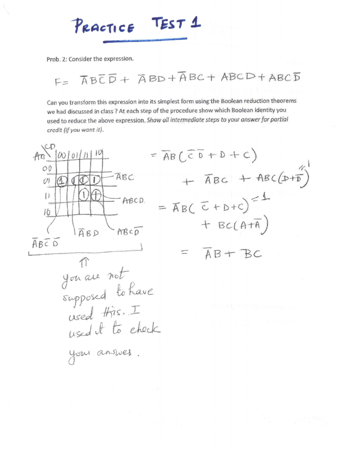 Practice test 1 - PRACTICE TEST 1 Prob. 2: Consider the expression ...