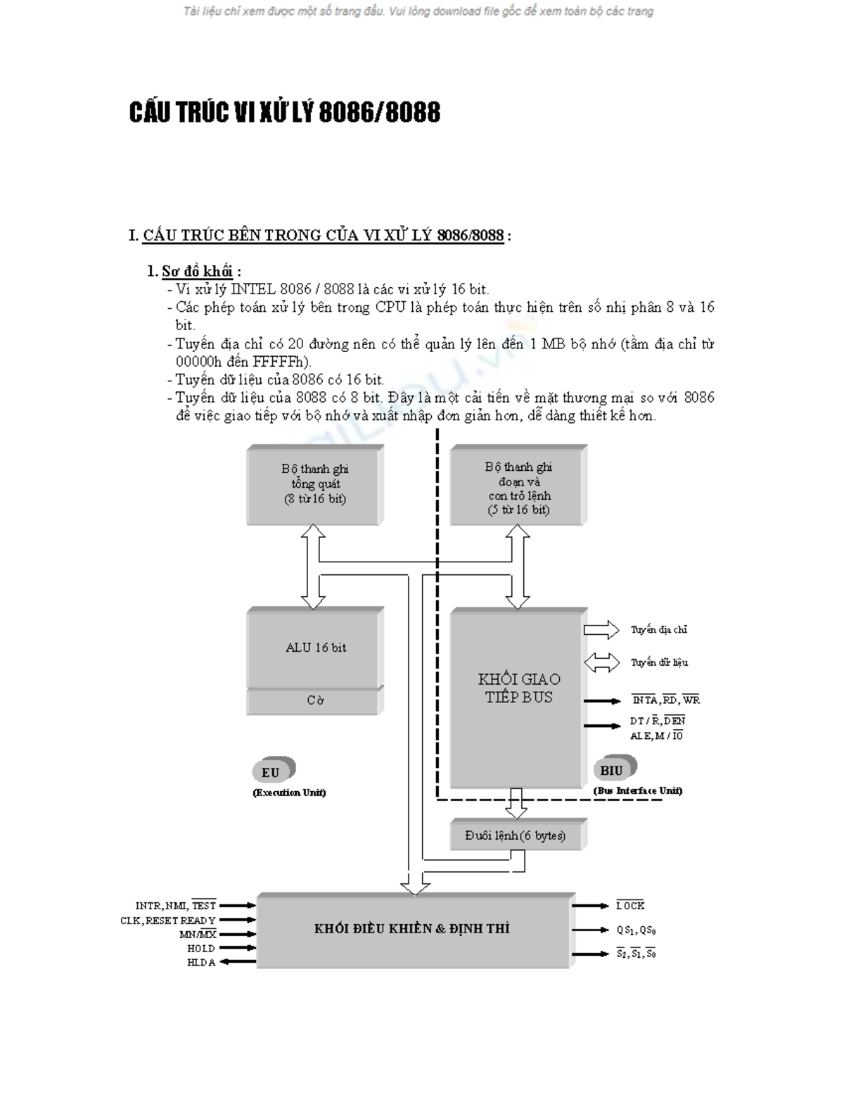 8086 Nguyễn Xuân Minh ĐH Bách Khoa - CẤU TR⁄C VI XỬ L› 8086/ I. CÂU TR⁄C B N TRONG CþA VI Xþ L ...