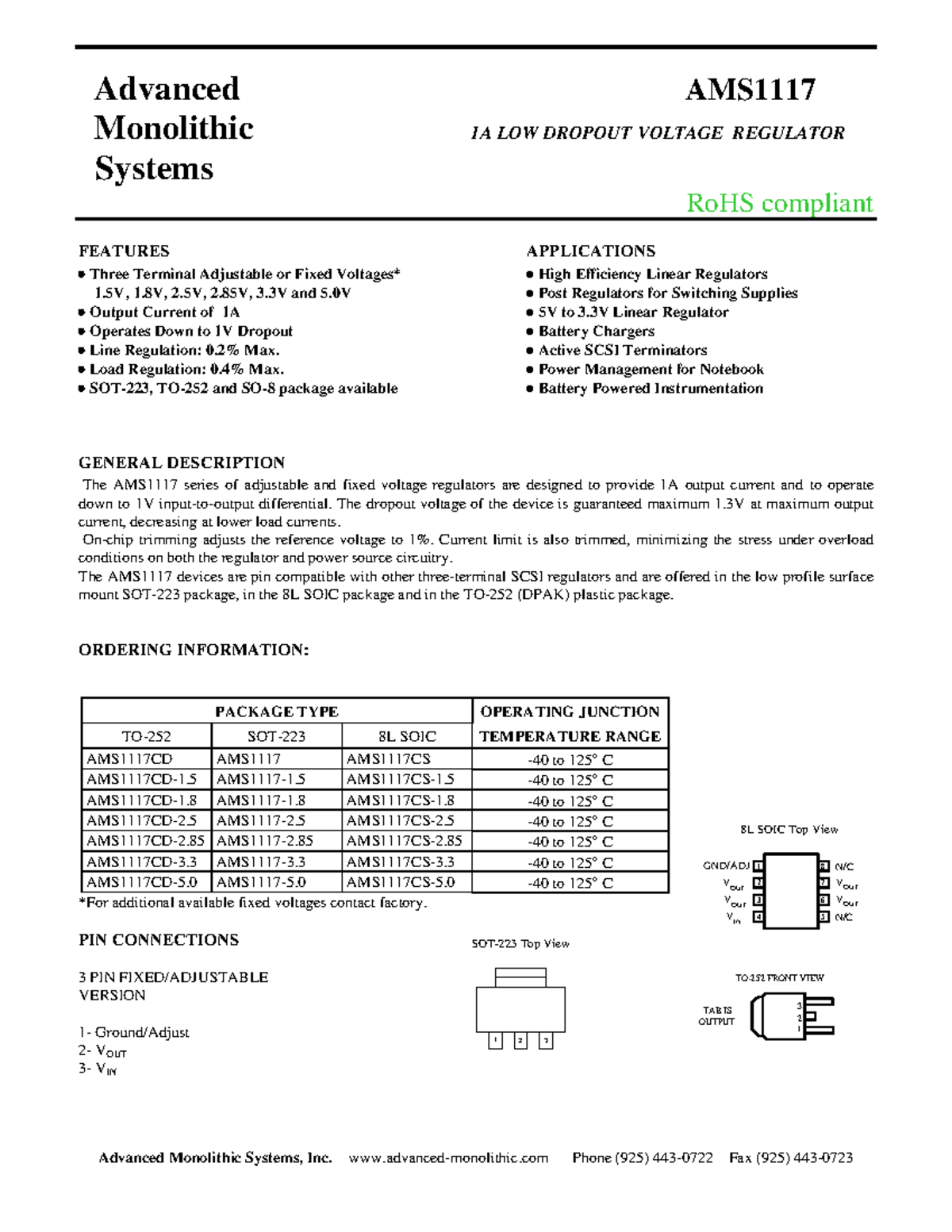AMS1117 - Para adolecentes - Advanced AMS Monolithic 1A LOW DROPOUT ...