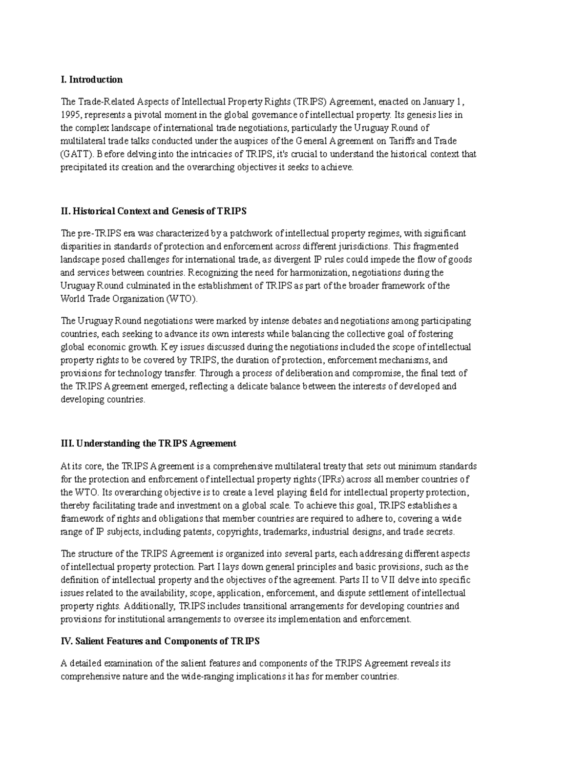 The Salient features of Trips - I. Introduction The Trade-Related ...