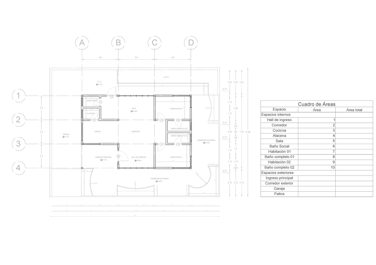 Planta Acotada Autocad - ####### 1. A B C D Cuadro de Áreas Espacio ...