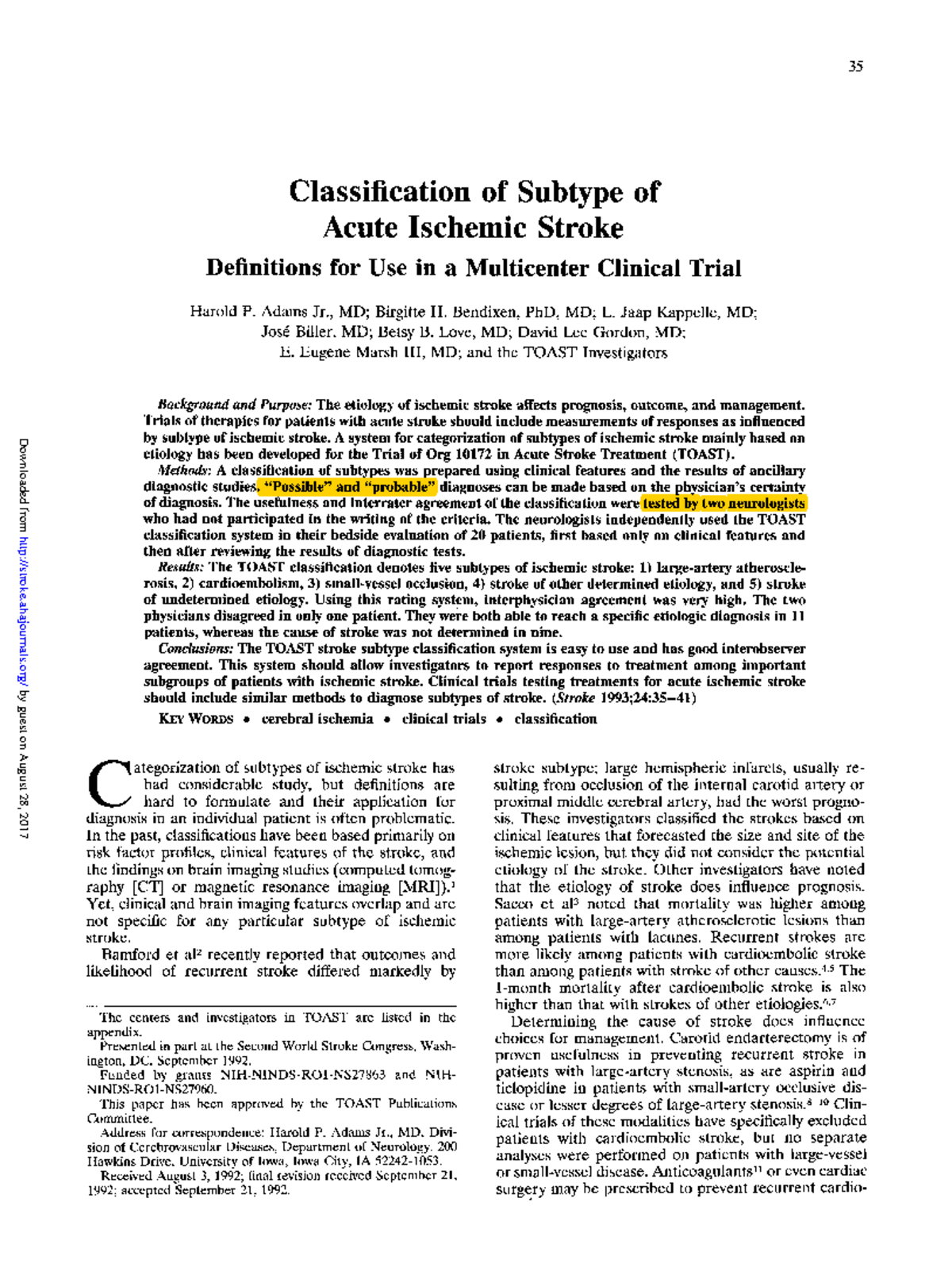 Toast original 1993 - Resumen Medicina - 35 Classification of Subtype ...
