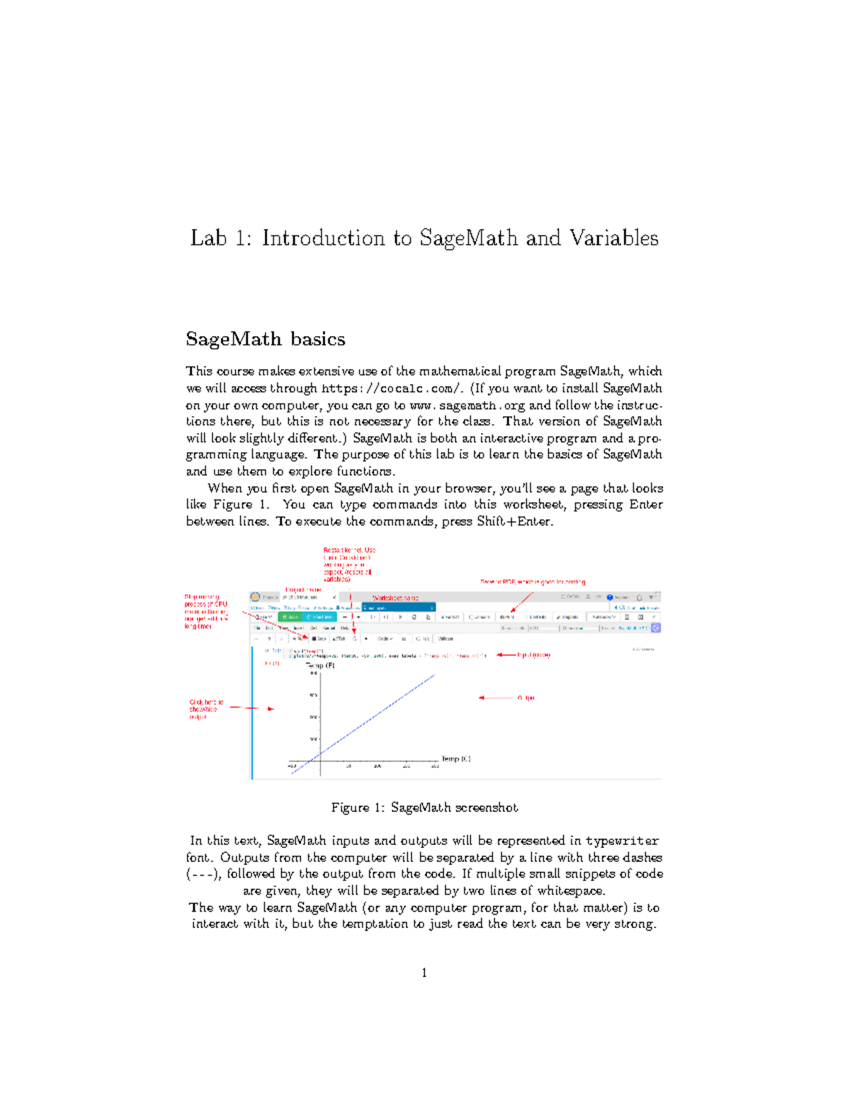 Lab 1 Intro To Sage And Variables Lab 1 Introduction To Sagemath And Variables Sagemath