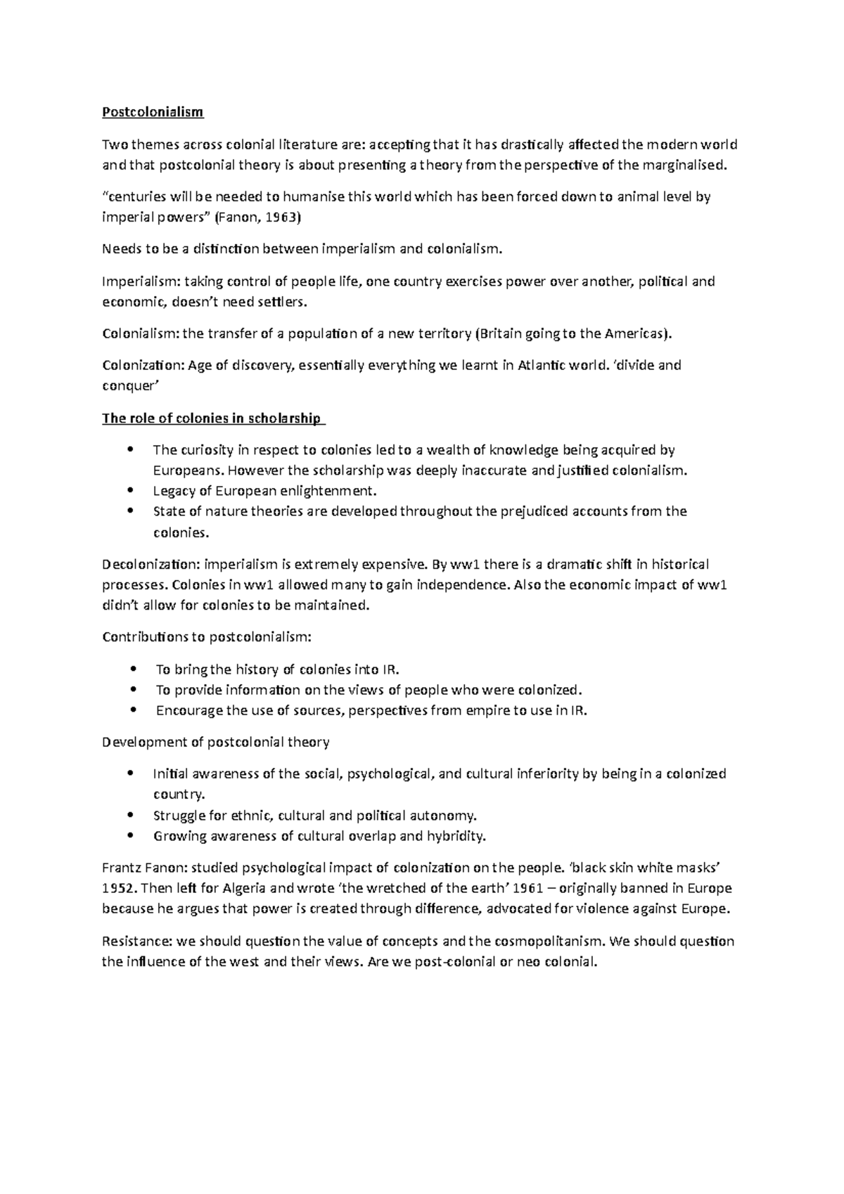 Postcolonialism - Dr Chris Zebrowski - Postcolonialism Two themes ...