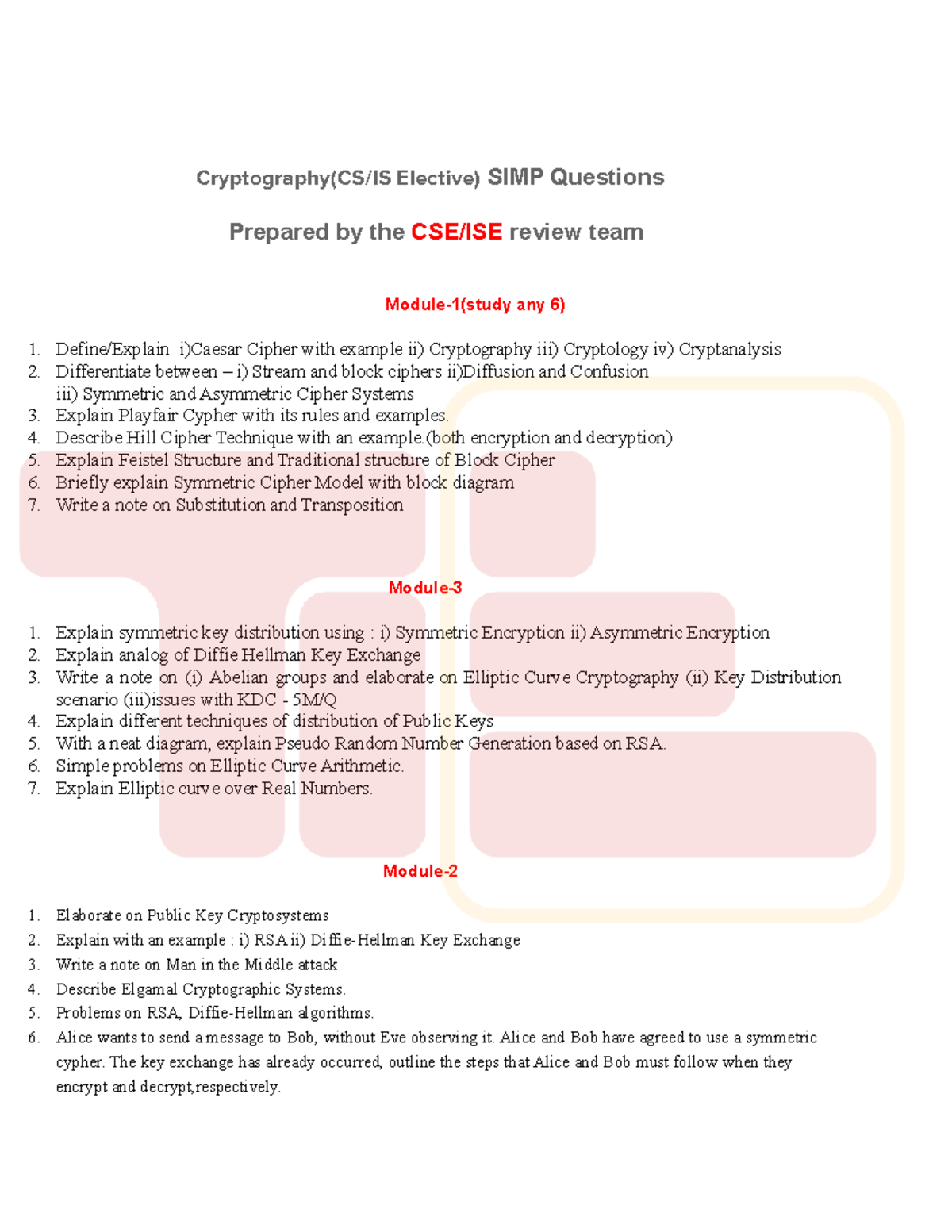 Crypto Super-imp-tie-23 - Cryptography(CS/IS Elective) SIMP Questions Prepared by the CSE/ISE ...