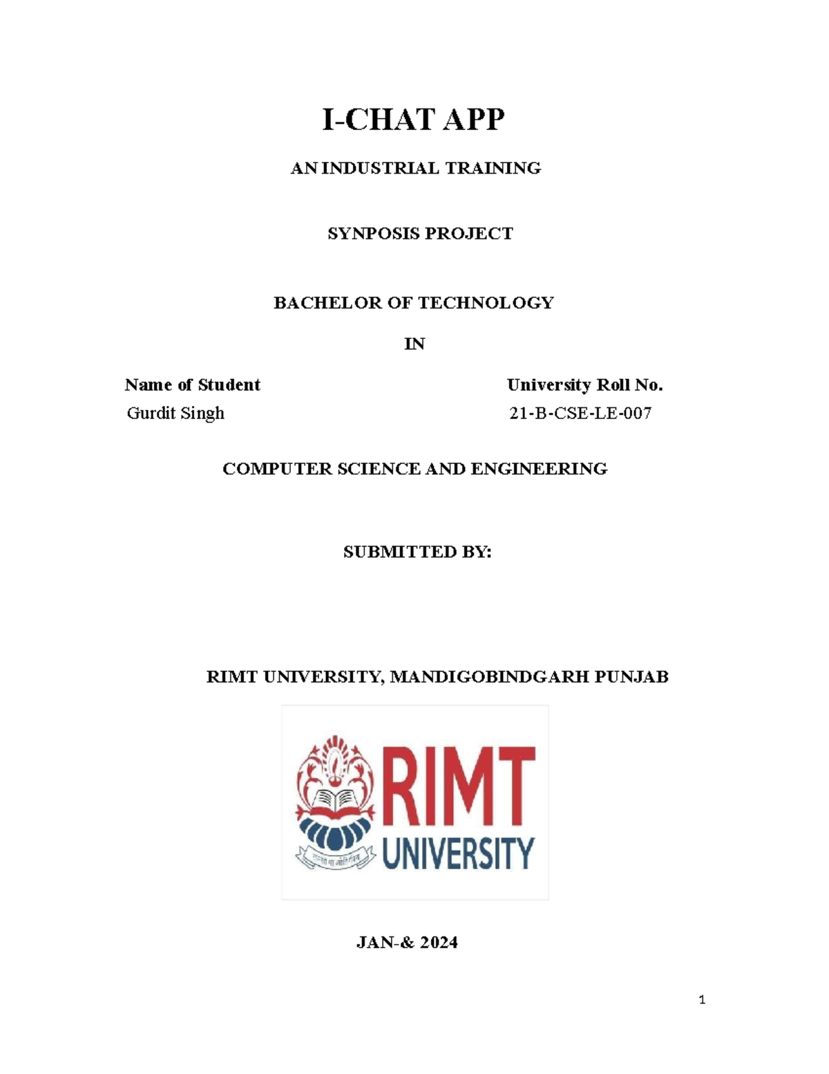 My-CHAT Project - I-CHAT APP AN INDUSTRIAL TRAINING SYNPOSIS PROJECT ...