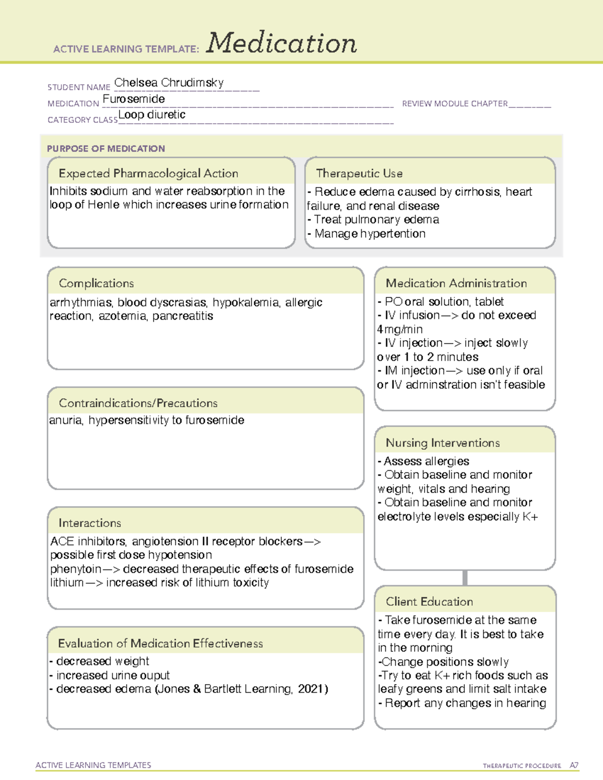 ATI Medication- Furosemide - ACTIVE LEARNING TEMPLATES THERAPEUTIC ...