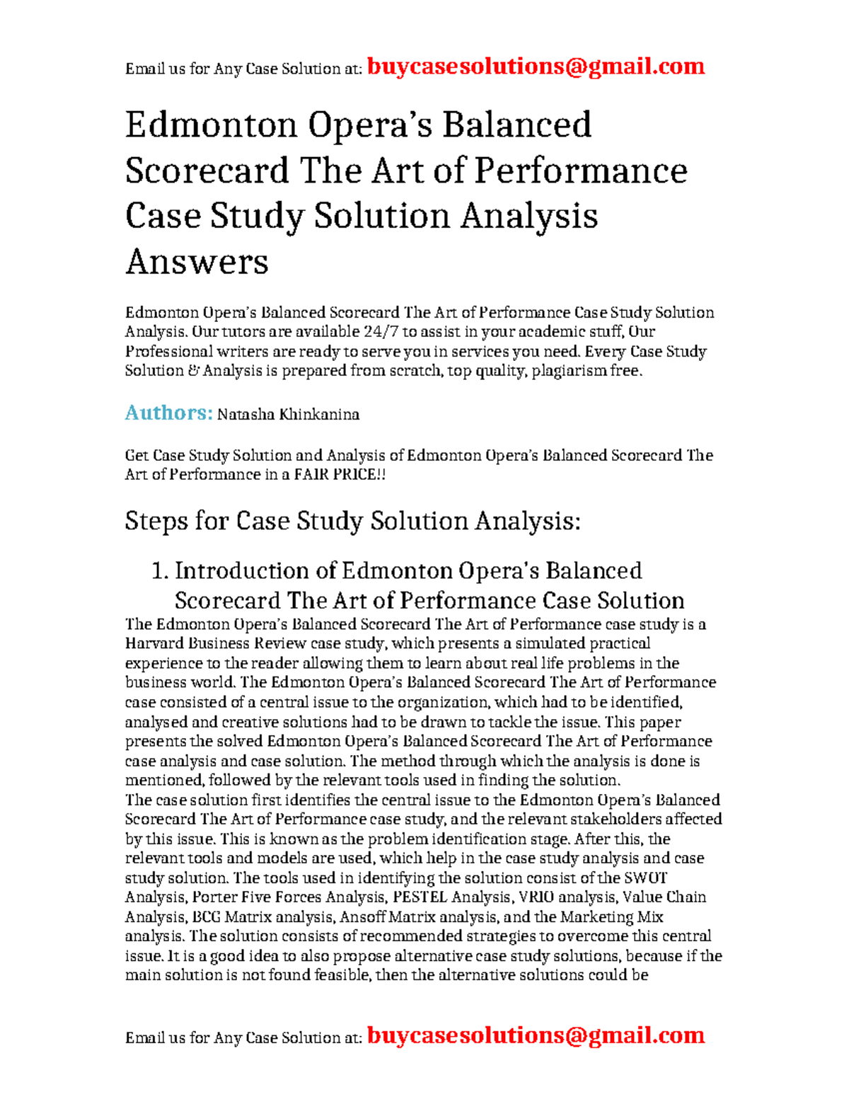 Case Solution Edmonton Opera's Balanced Scorecard The Art of ...