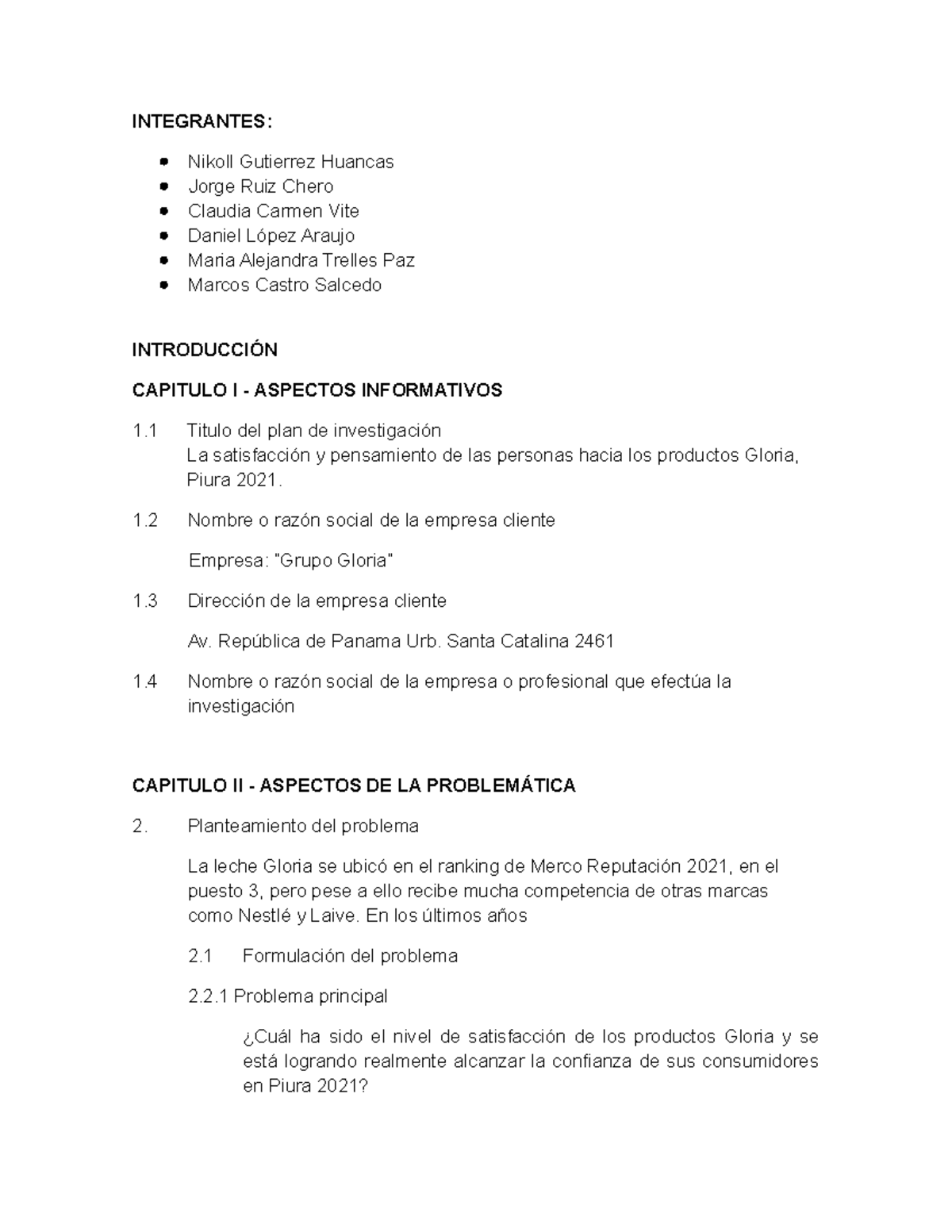 Investigación Gloria - awdasd - INTEGRANTES: Nikoll Gutierrez Huancas ...