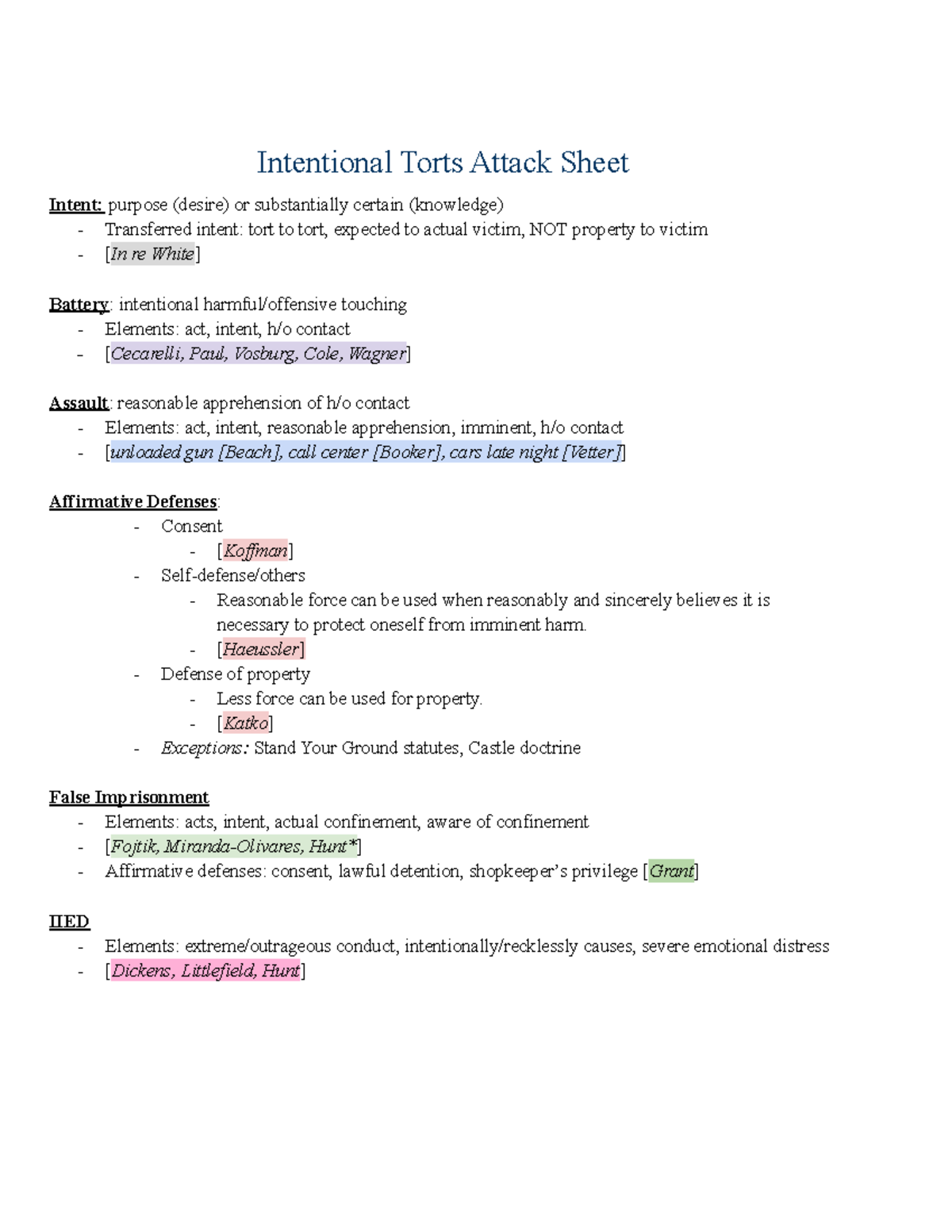 Torts Outline - Valdez Fall 2022 - Intentional Torts Attack Sheet ... Torts Outline - Valdez Fall 2022 - Intentional Torts Attack Sheet ...