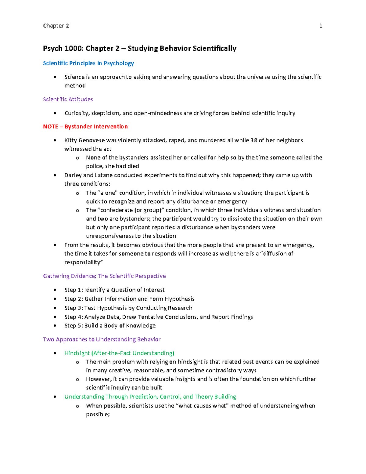 Psychology 1000 Chapter 2 textbook notes - Psych 1000: Chapter 2 ...