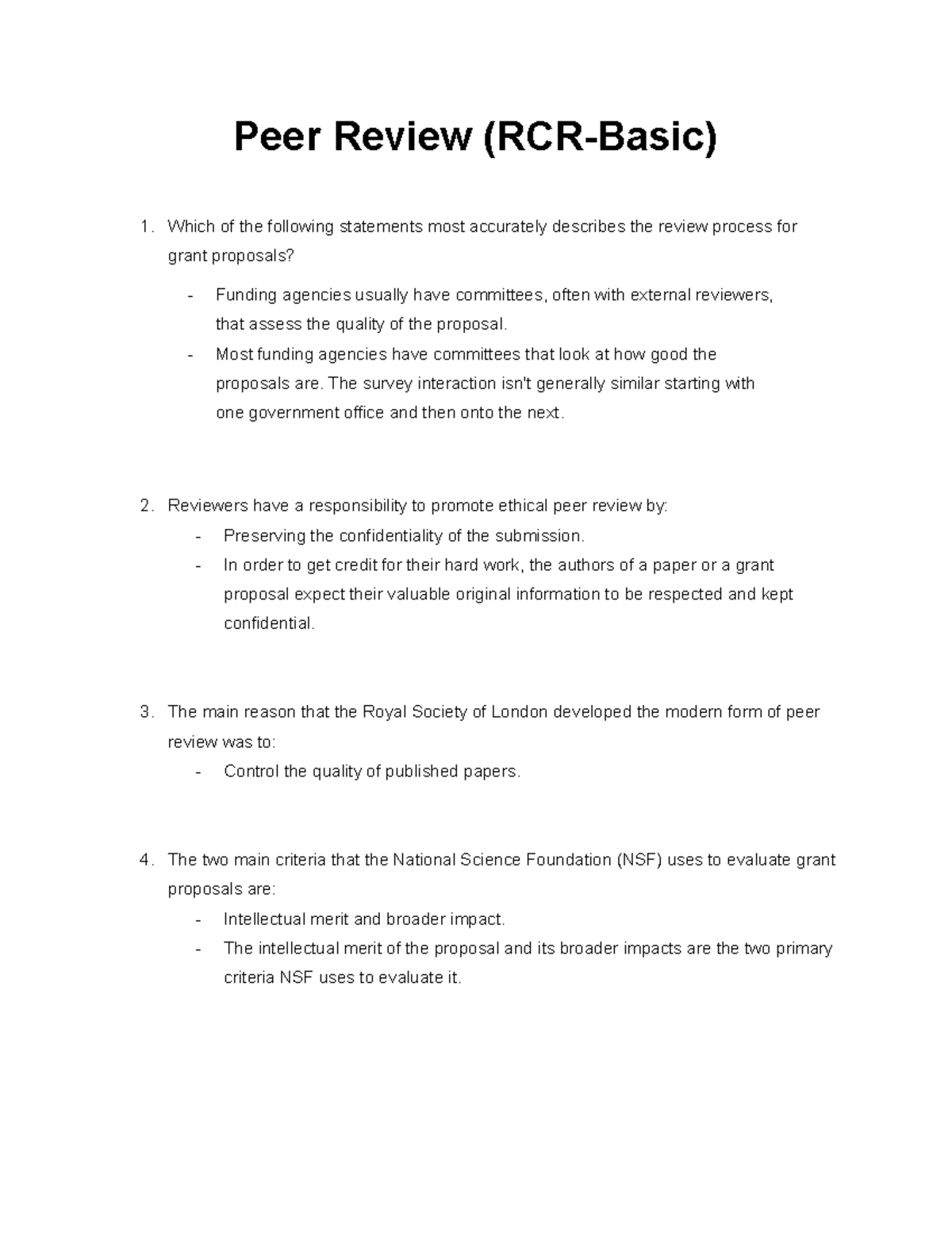 Peer Review (RCR-Basic) - Peer Review (RCR-Basic) Which of the ...