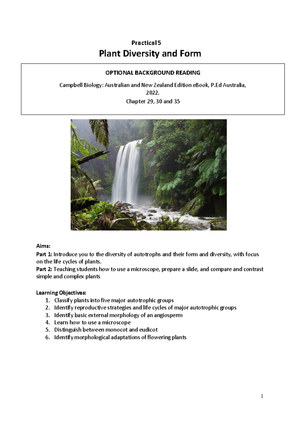 Practical 5- Lab Manual Notes 2024 - Practical 5 Plant Diversity and ...