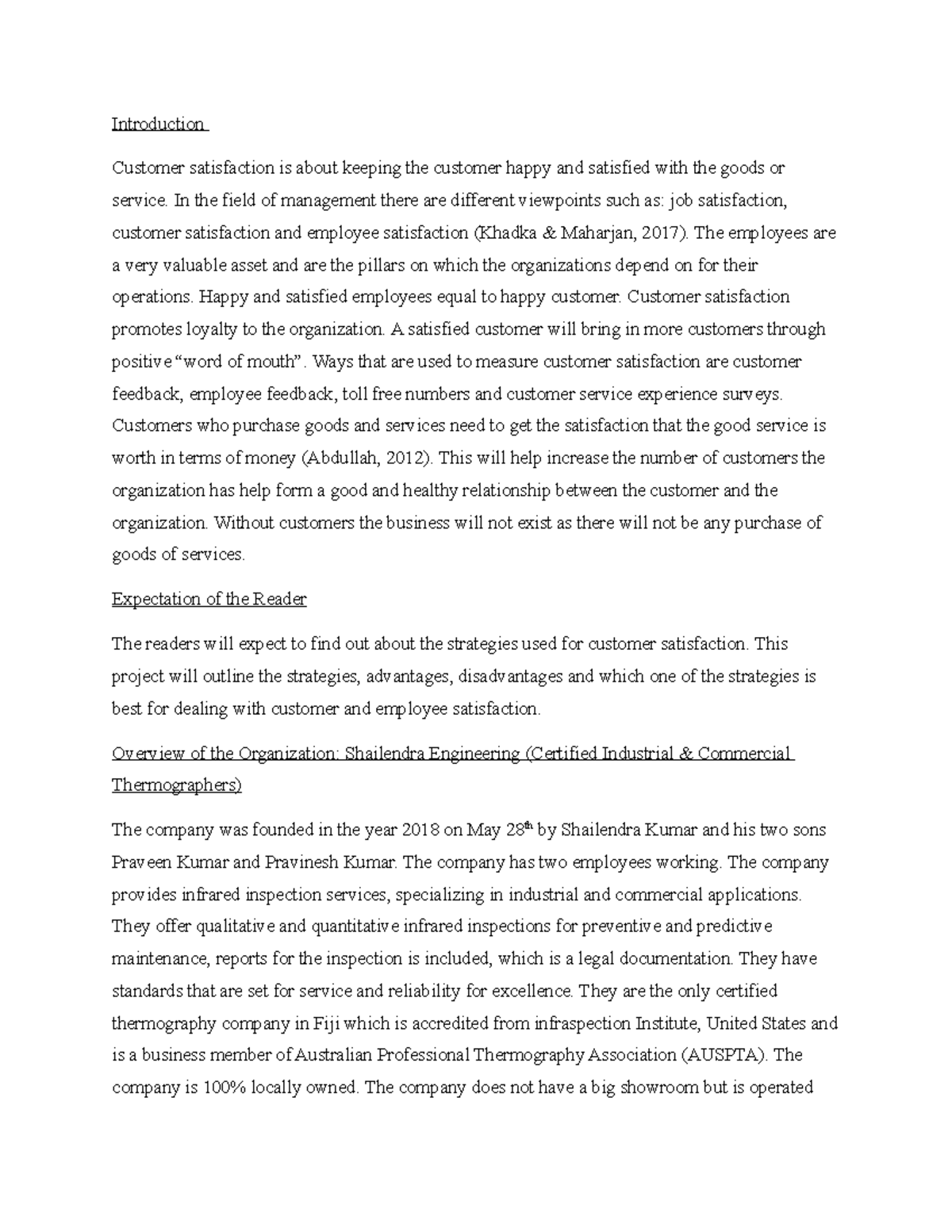 Introduction - assignment - Introduction Customer satisfaction is about ...