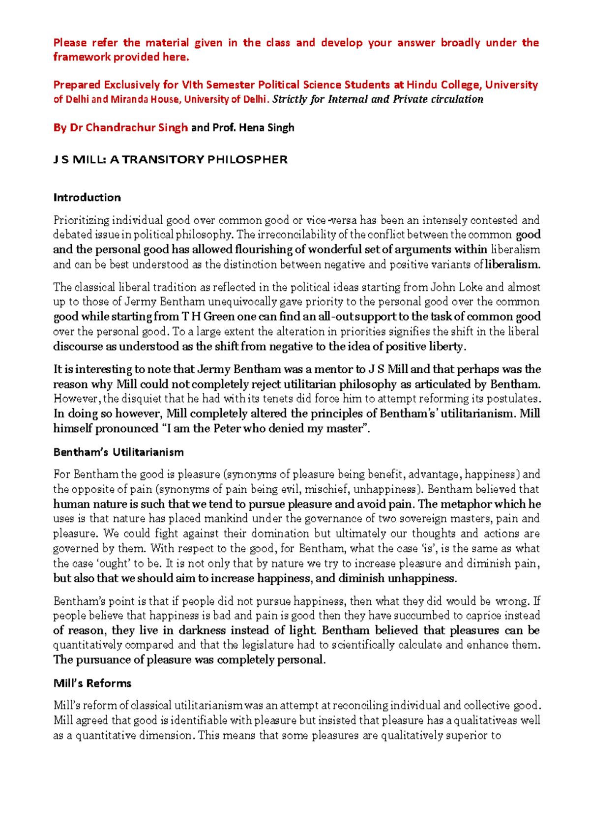 J S MILL Transitory Philosopher - framework provided here. Prepared ...