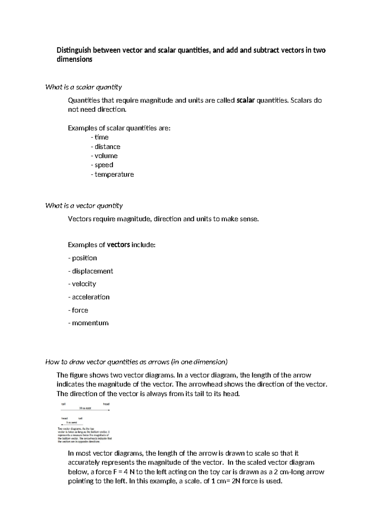 Motion study guide - Distinguish between vector and scalar quantities ...