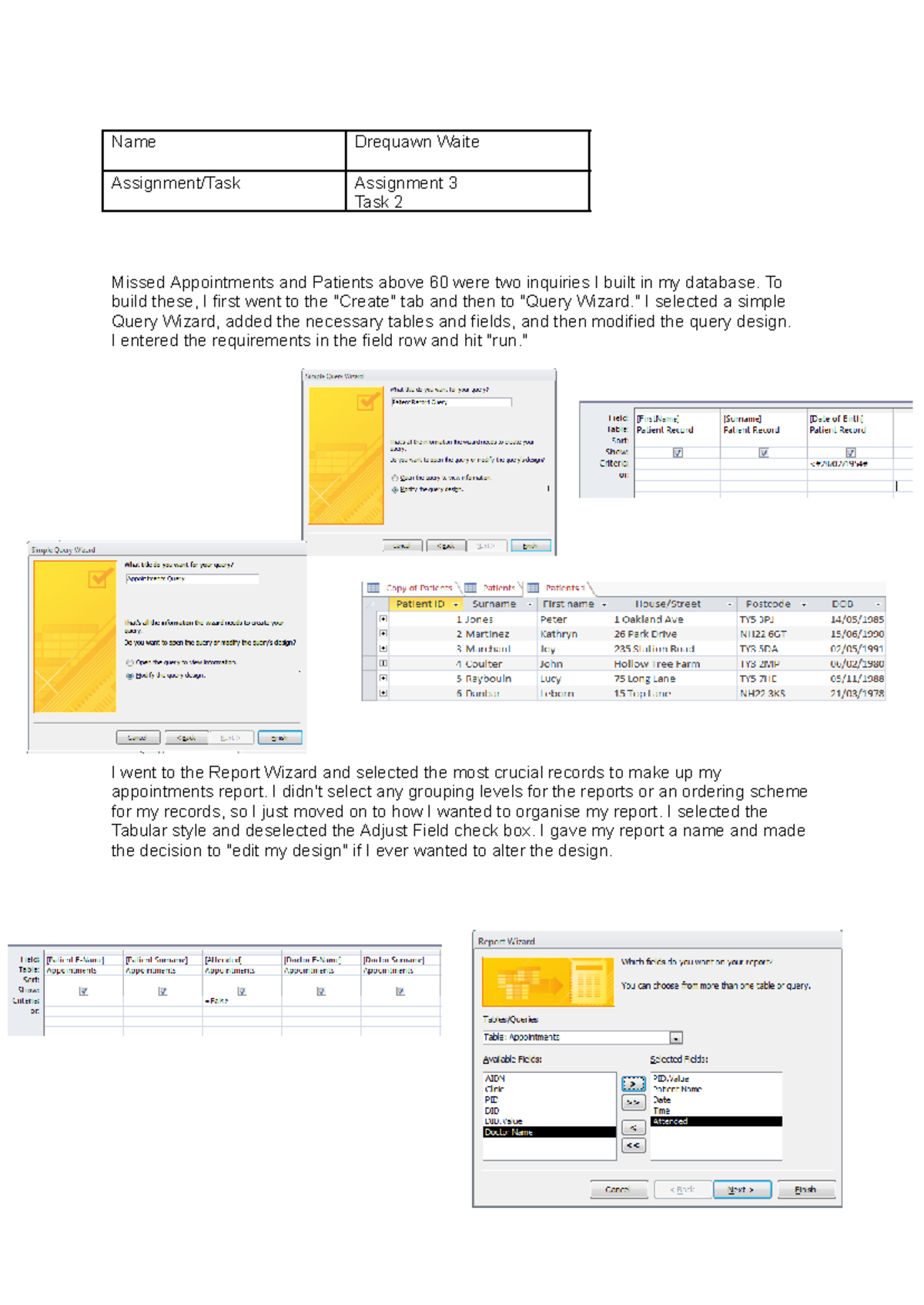Assignment 3 Task 2 Queries and Reports - Name Drequawn Waite ...