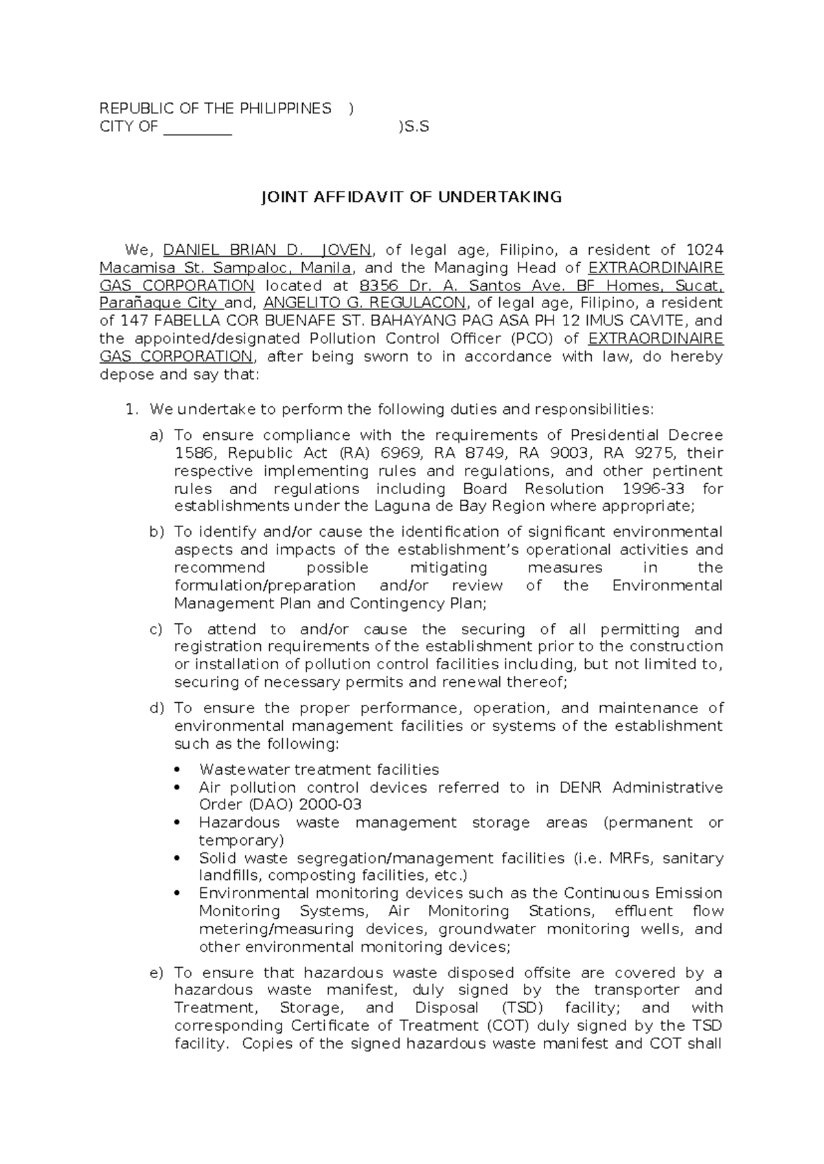 431978789 Affidavit of Joint Undertaking of the PCO and Managing Head ...