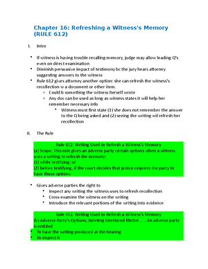 Evidence Outline 1 - Types of Evidence Oral Testimony o Fact Witness ...