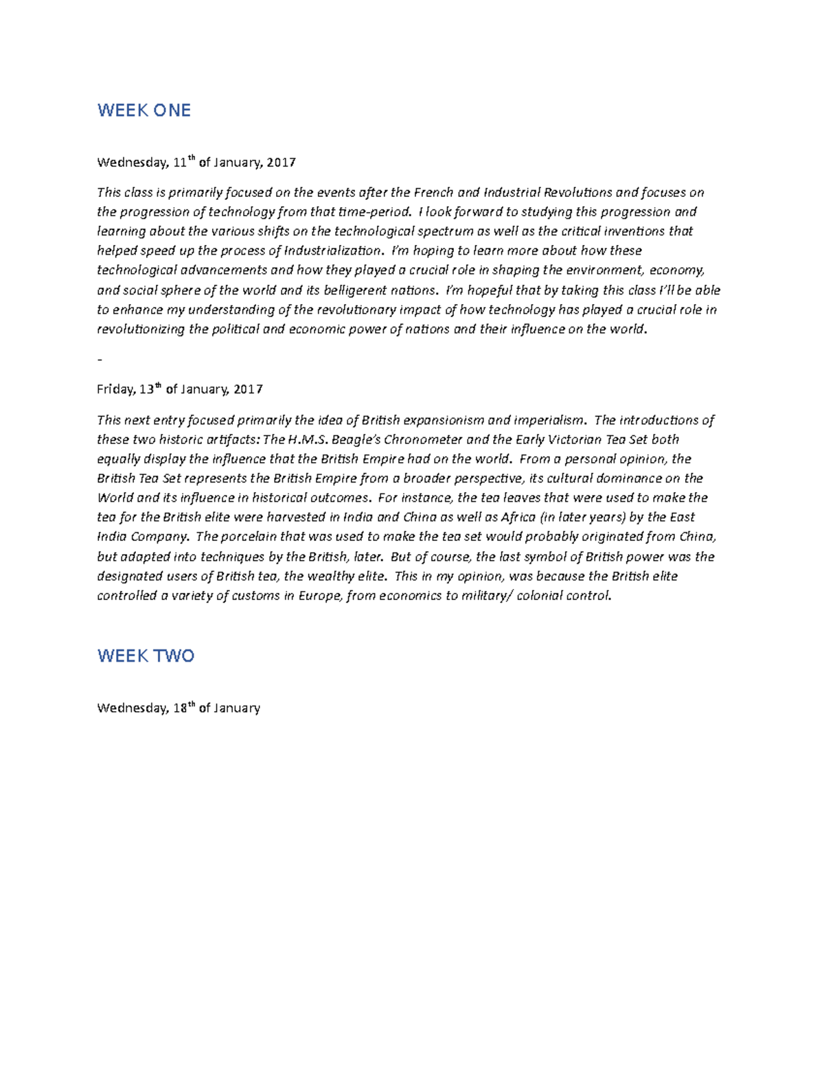 January Journal Entries - WEEK ONE Wednesday, 11th of January, 2017 ...