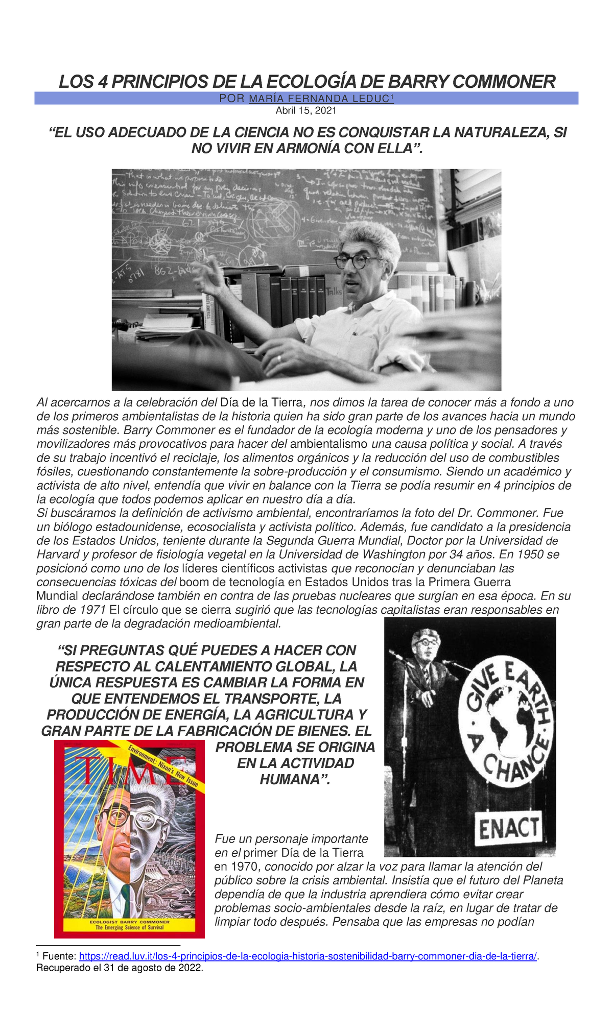 Los 4 principios de la ecologia de barry commoner - LOS 4 PRINCIPIOS DE ...