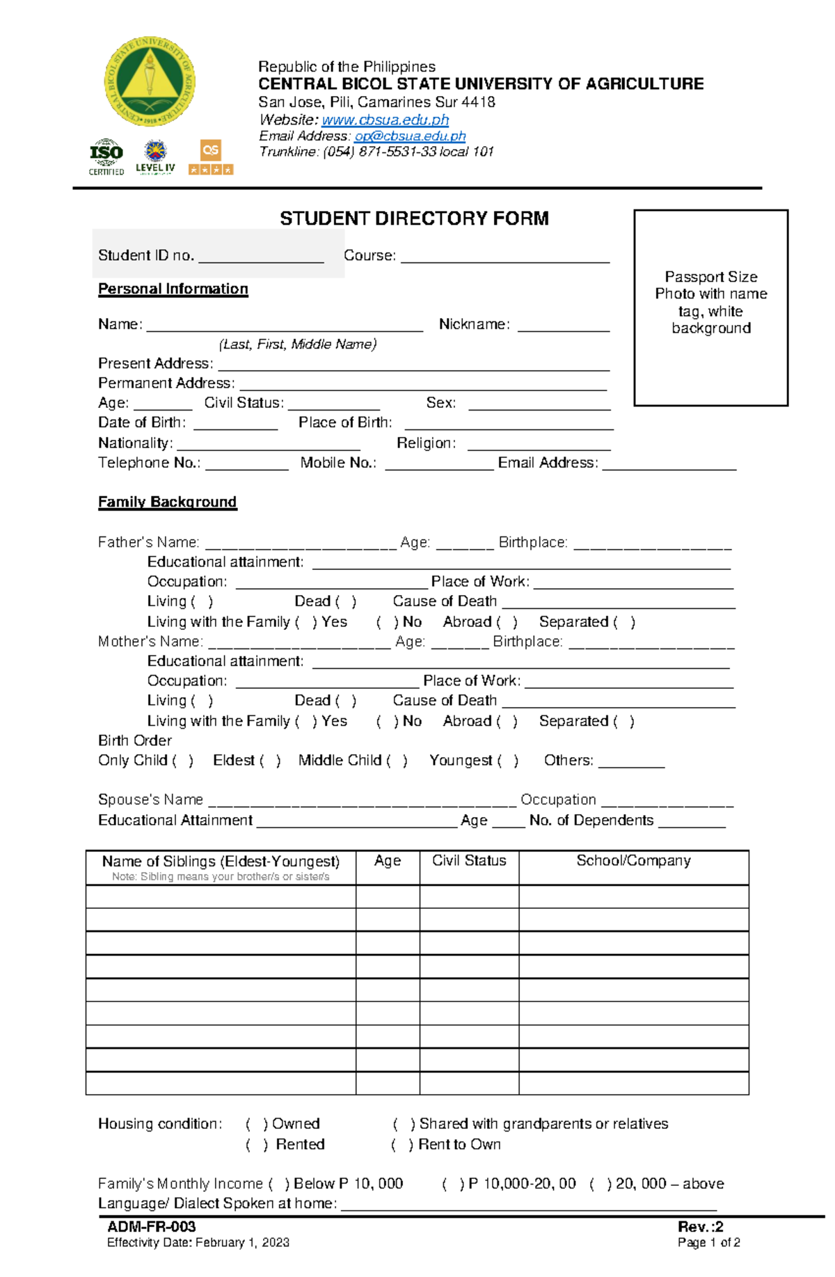 ADM-FR-003-Student-Directory-Form-Feb-1-2023 - Republic of the ...