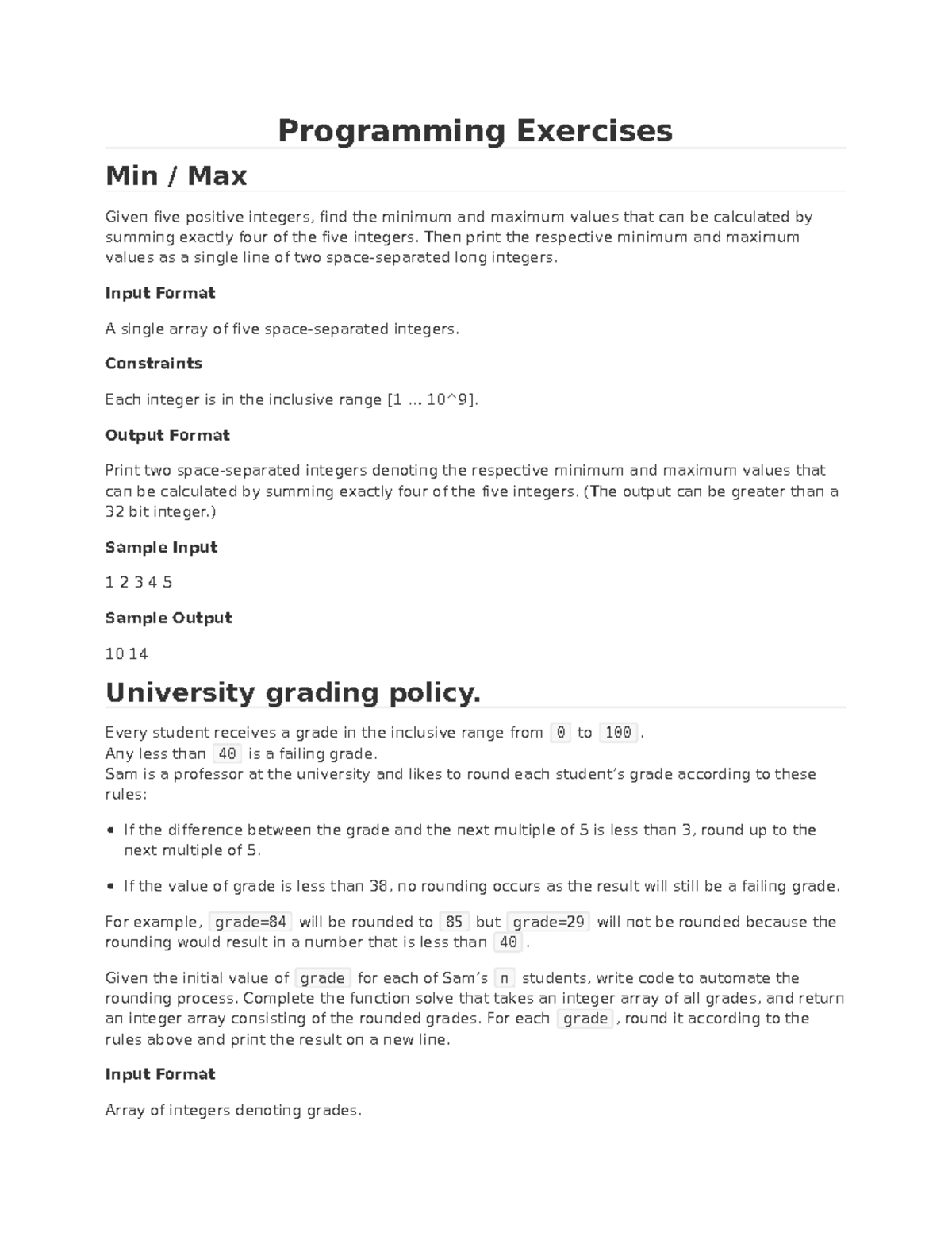 Matlab ejercicios - Given five positive integers, find the minimum and maximum values that can ...
