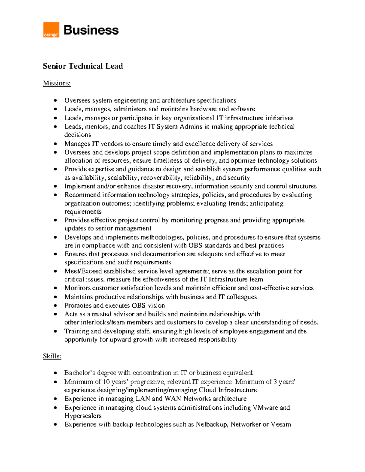 Senior Technical LEAD - xxx - Senior Technical Lead Missions ...