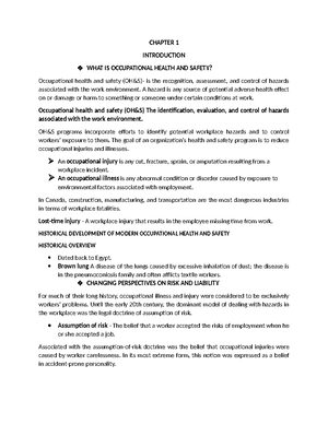 Chapter 3 - Summary Management of occupational health and safety ...
