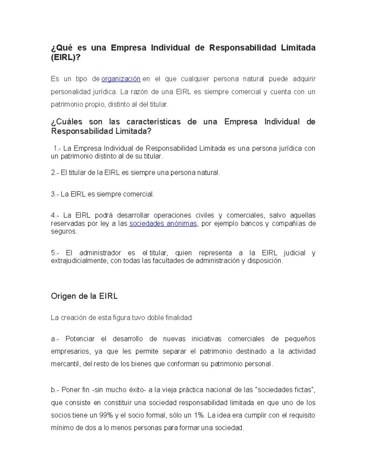 EIRL - ¿Qué es una Empresa Individual de Responsabilidad Limitada (EIRL ...