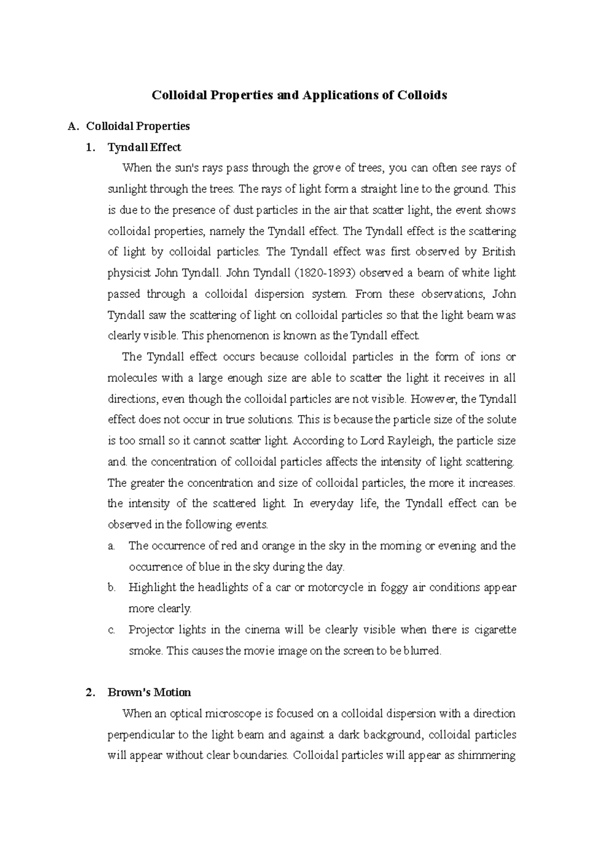 Colloidal Properties and Applications of Colloids - Colloidal ...