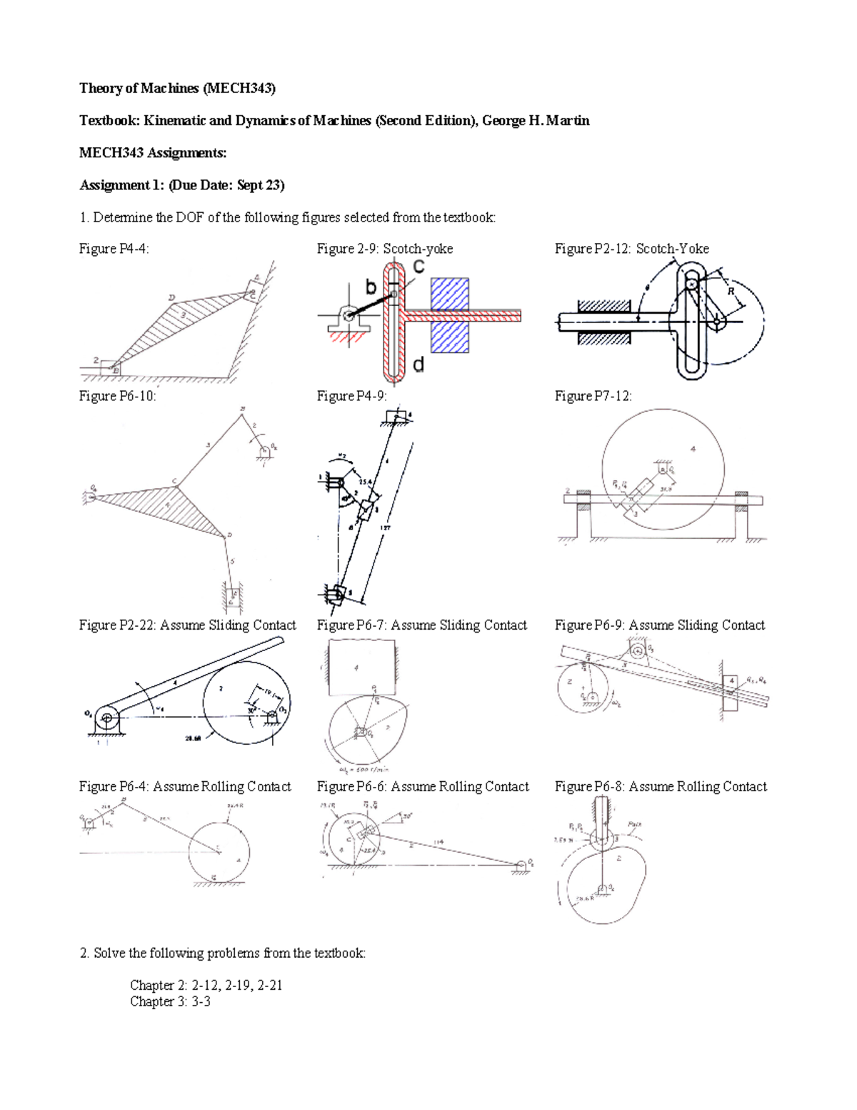 MECH343 Assignment and due dates Fall 2022 - Theory of Machines ...